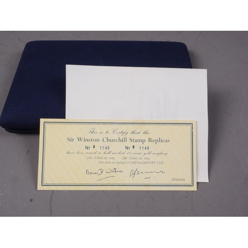Sir Winston Churchill Stamp Replicas, two 18ct gold stamps, numbered ...