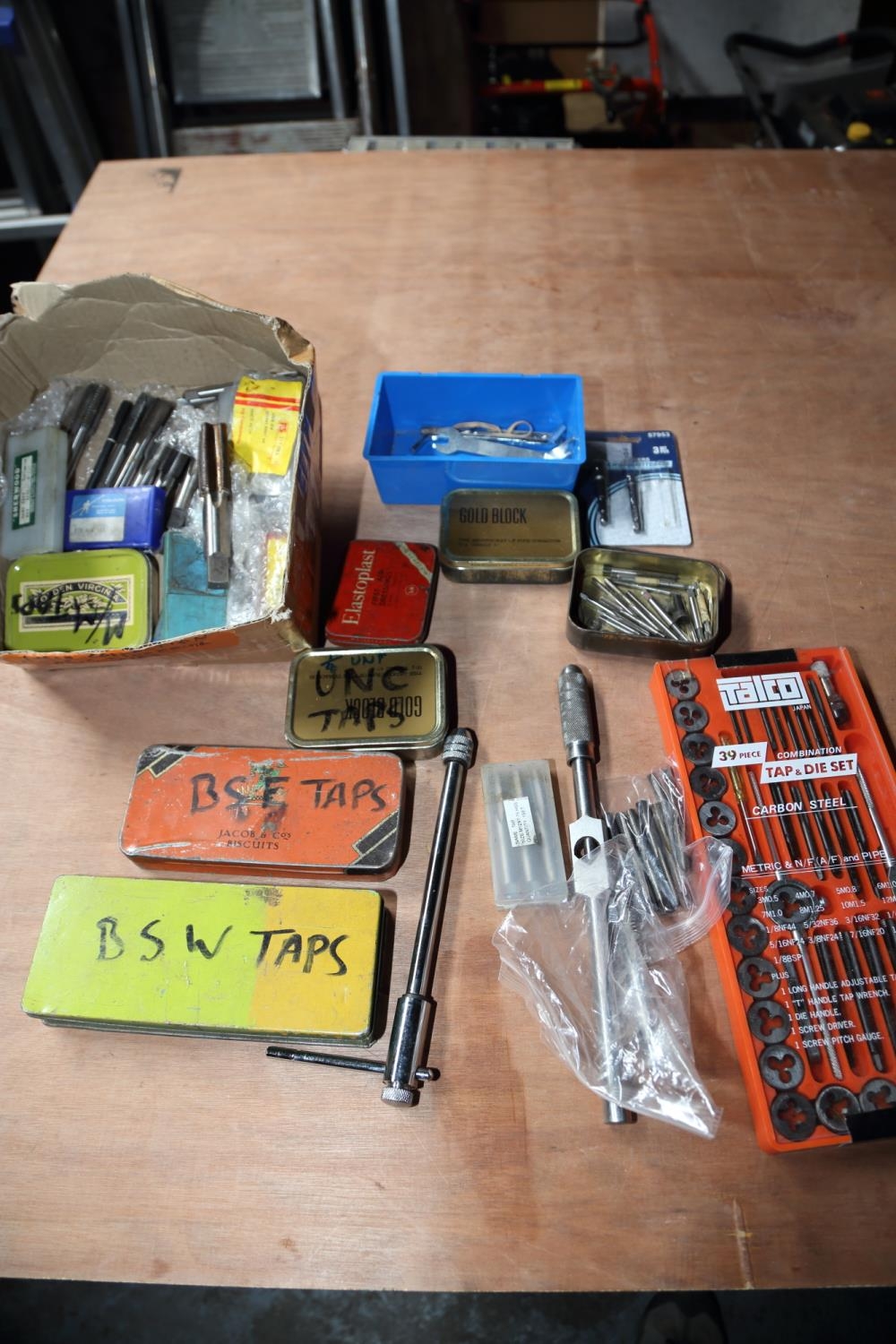 A Talco 39 piece combination tap and die set a number of BSE taps UNC taps metric taps and BSW ta