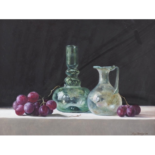 Roy Barley, '04: oil on board, still life of grapes and glass vases, 11 ...