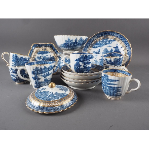 A 19th century Caughley blue and white proto willow pattern part teaset