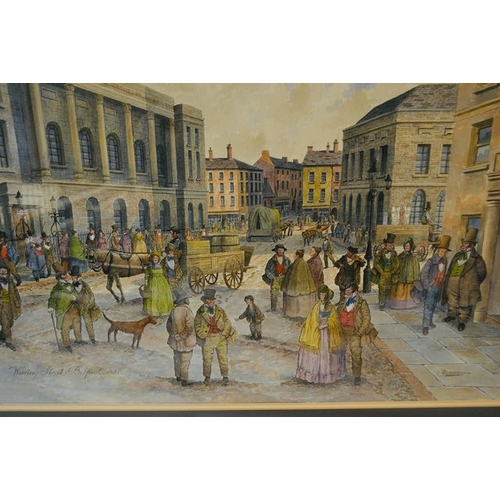 Framed Pen And Watercolour, Waring Street Belfast C.1830, By J. Donaldson. Framed 28"x22". Painting