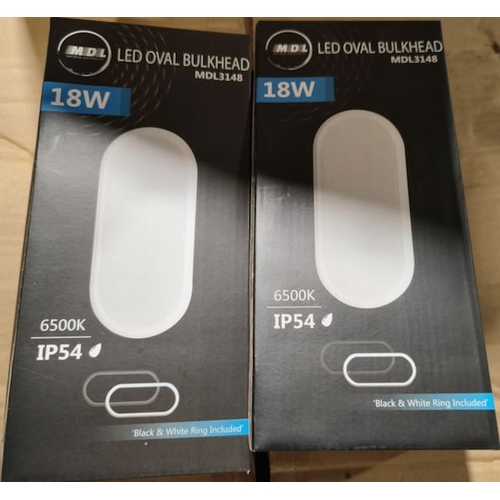 18w LED Oval Bulkhead Light x 2 - Black & White Ring Trim Included ...