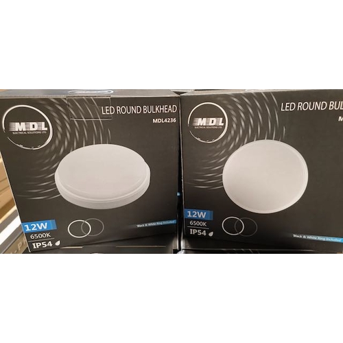 12w LED Round Bulkhead Light x 2 -Black & White Ring Trim Included ...