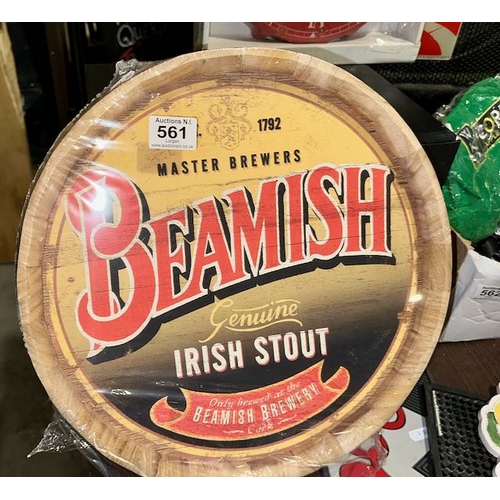 Sealed Beamish Irish Stout Barrell Top Wall Plaque