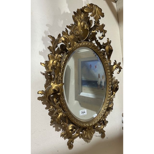 Antique Acanthus Leaf Baroque Style Oval Gilt Framed Bevilled Mirror