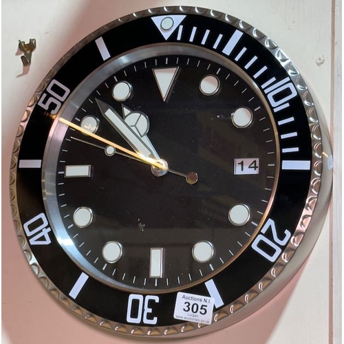 Black & Chrome Wall Clock in Style of Rolex with Automatic Style ...