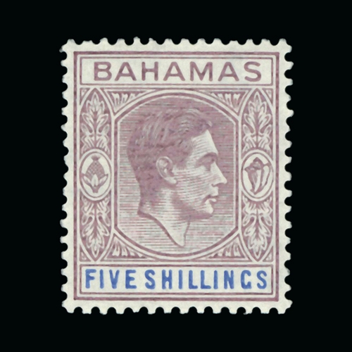 Bahamas : (SG 156a) 1942 KGVI: 5/- Reddish lilac & blue. LMM Cat £5500 ...