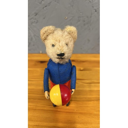 VINTAGE CLOCK WORK TEDDY BEAR WITH BALL WORKING