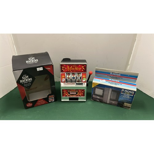 SLOT MACHINE MONEY BOX AND SPEAKERS