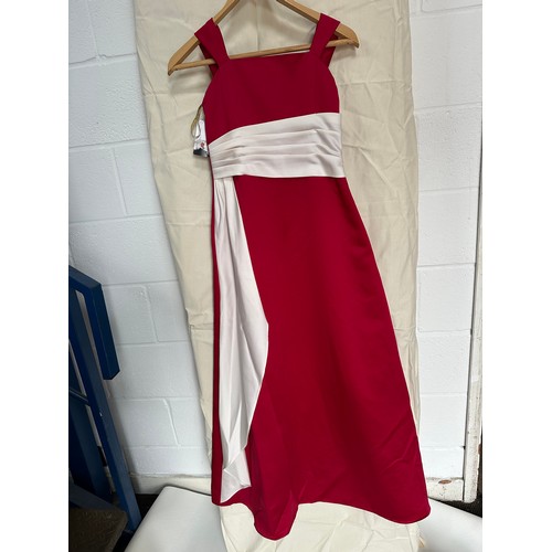 RUBY RED DRESS WITH WHITE DETAIL
