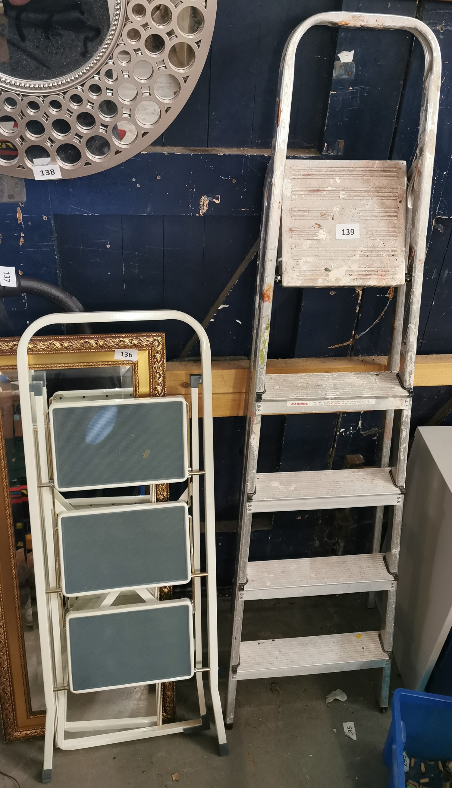 As new 3 rung and other aluminium 5 rung step ladders