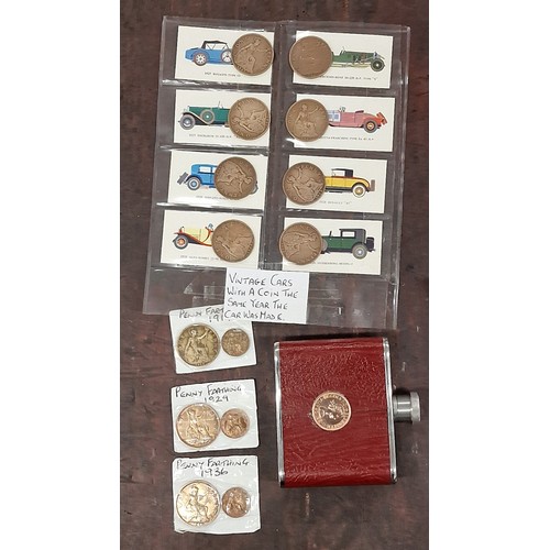6 x Mobil Oil vintage motor car cards with penny coins attached from ...