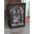 57.5 x 88 cm large framed three-dimensional, flowers in window, hand ...