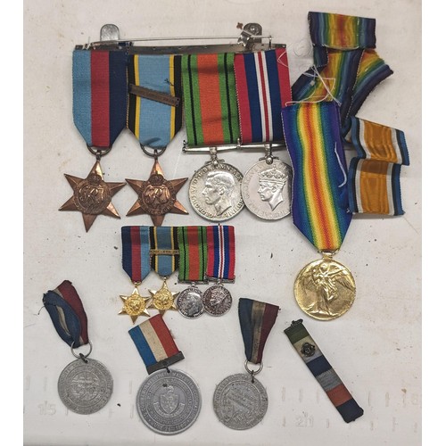 Collection of assorted WWI & II medals plus others and some loose ribbons