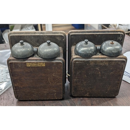 Pair of vintage GEC wooden telephone bell boxes