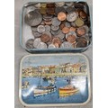 Vintage Milady toffee picture tin with mixed USA coinage