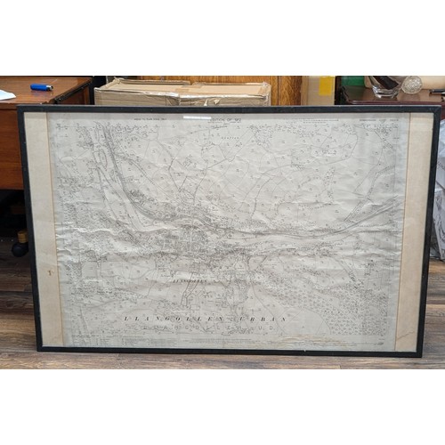 118.5 x 76 cm framed very large 1912 OS map of the Llangollen area