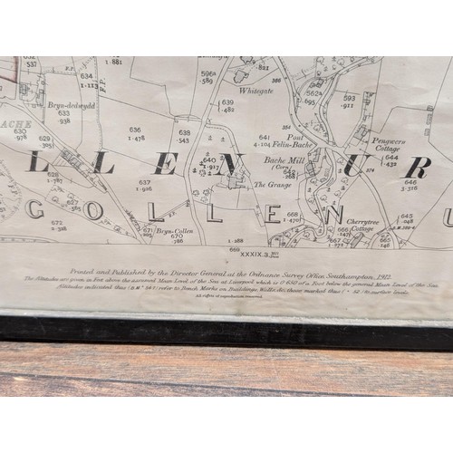 118.5 x 76 cm framed very large 1912 OS map of the Llangollen area