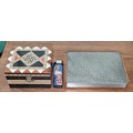 Vintage pewter cigarette box & 9.6 x 8 x 6 cm marquetry style trinket box