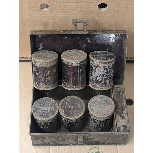 Antique metal spice box with all canisters