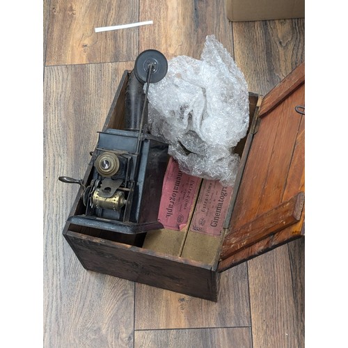 Rare vintage GBN Bavaria tin plate projector in original pine box with ...