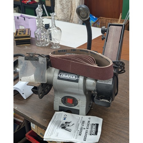 Draper bench grinder/belt sander with spare belts and manual