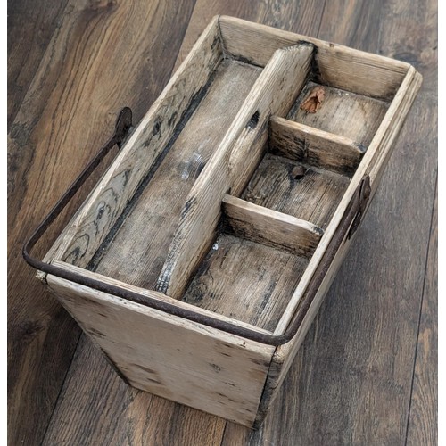 Vintage Wooden Utility Or Trug Box with Metal Handle and Separate ...