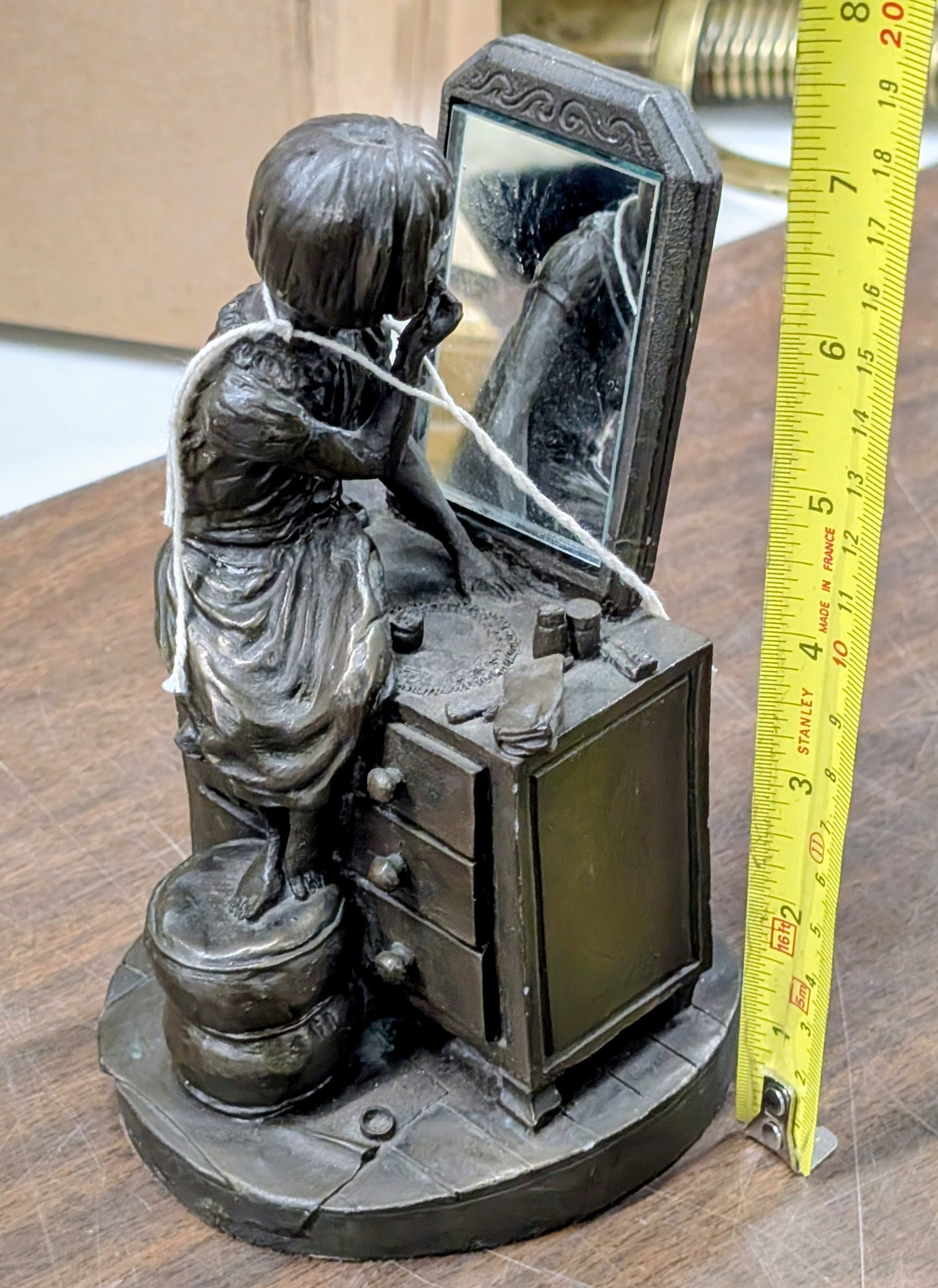 6" Genesis Fine Arts Cold-Cast Bronze Statuette, Girl at Dressing Table ...