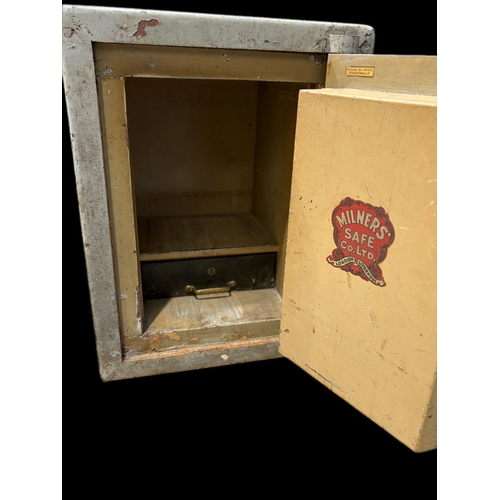 Cast iron Milners safe + keyW48 x 50D x 63.5cm H