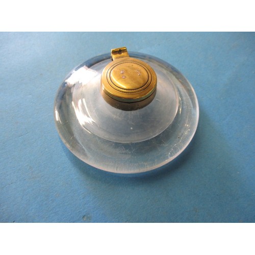 An antique ships style glass and brass inkwell, having no observed ...