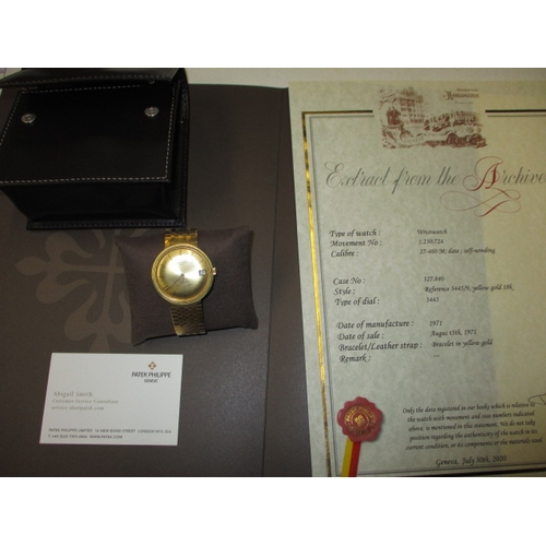 A 1971 Patek Philippe 18ct gold watch, with extract from archives ...