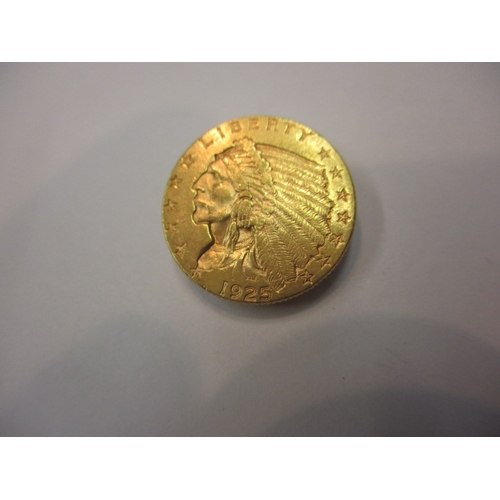 A 1925 American gold 2 ½ dollar coin, Denver mint mark, a circulated ...