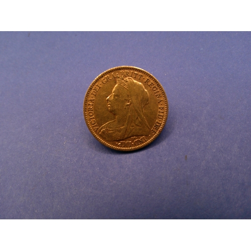 A Victorian gold half sovereign dated 1900, a circulated coin with very ...