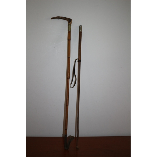 2 x Vintage Riding Crops, one with Antler Handle and Bamboo Cane. Both ...