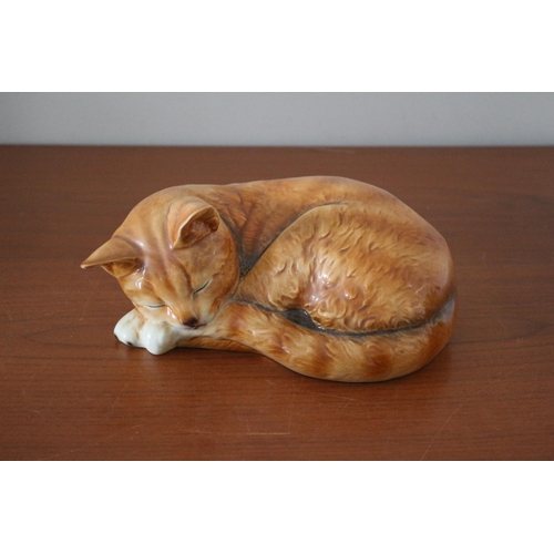 Goebel "Sleeping Tabby Cat" West Germany Porcelain Figurine - 22cm