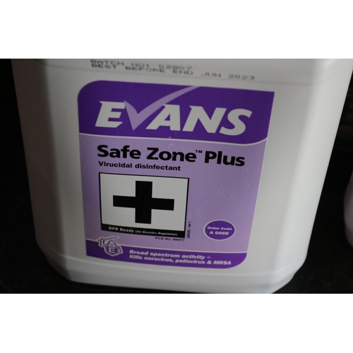 2 x 5Ltr Bottles of Evans Safe Zone Plus Virucidal Disinfectant