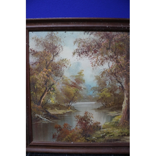 Framed Oil on Board Painting of Woodland Track Scene with Stream ...