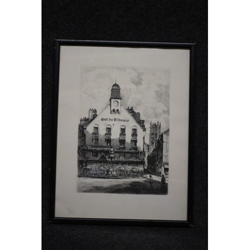 Circa 1900 Etching of a Foreign Cafe