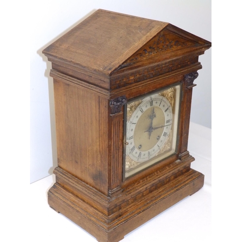 A 19thC German oak striking mantel clock with brass dial & triangular ...