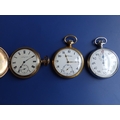 A Breitling stop watch and two gold plated pocket watches. (3)