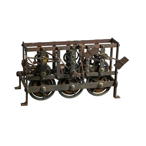 A GEORGE III WROUGHT IRON AND BRASS QUARTER-STRIKING TURRET CLOCK ...