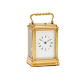 A FRENCH GILT BRASS GORGE CASED CARRIAGE CLOCK WITH PUSH-BUTTON ...