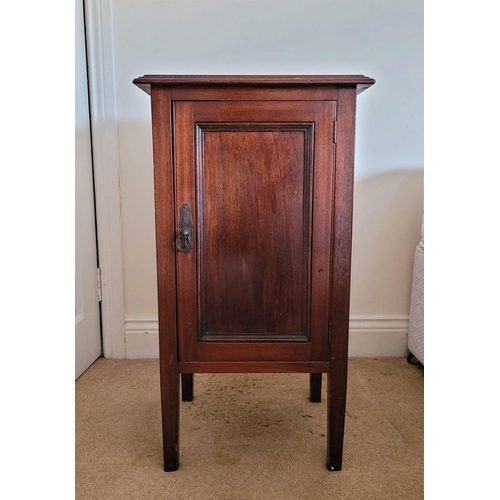 A GOOD QUALITY SINGLE DOOR BEDSIDE LOCKER / LAMP CABINET, with a raised ...