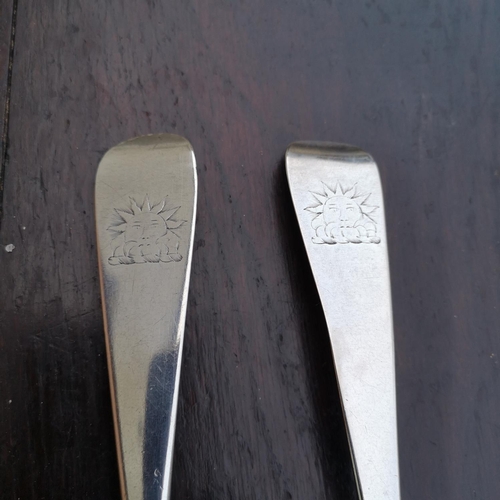A PAIR OF LATE 18TH / EARLY 19TH CENTURY CORK SILVER SPOONS BY JOHN ...