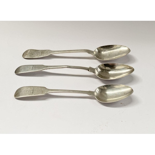 THREE 19TH CENTURY IRISH SILVER SPOONS, (i) A George IV spoon, Maker ...