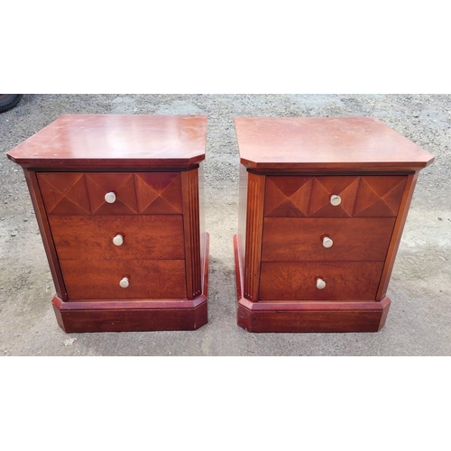 A PAIR OF IRISH MADE CONTEMPORARY THREE DRAWER BEDSIDE LOCKERS, each ...