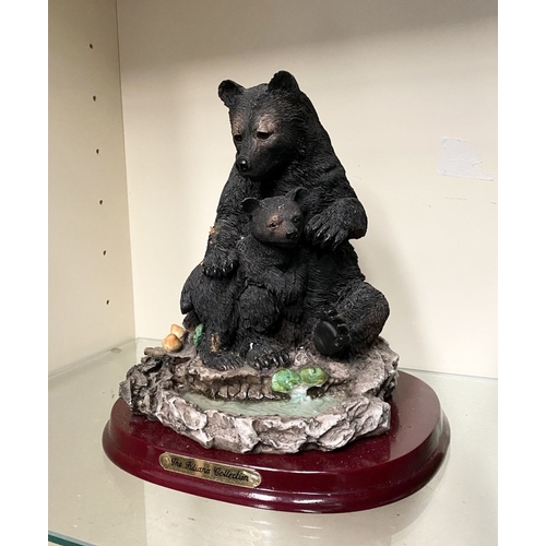 A JULIANA COLLECTION ‘BEAR AND CUB’ SCULPTURE, on hardwood base with ...