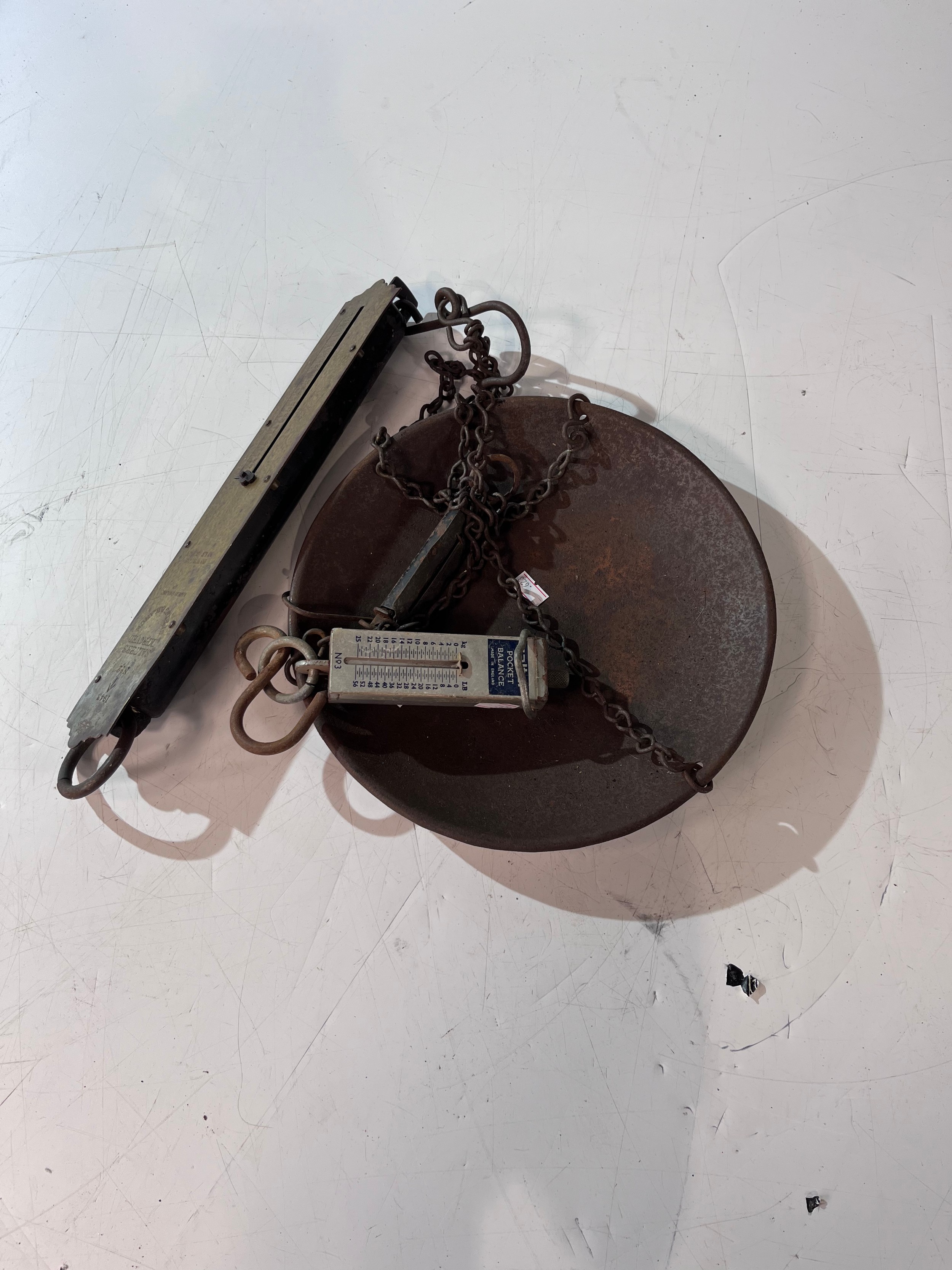 Salter spring scales pan and chain and 2 small spring scales