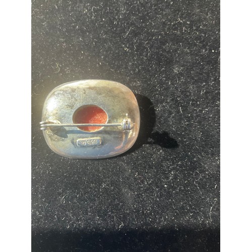 Silver 835 coral brooch