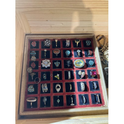 Pretty padded wooden box filled with costume jewellery includes ...